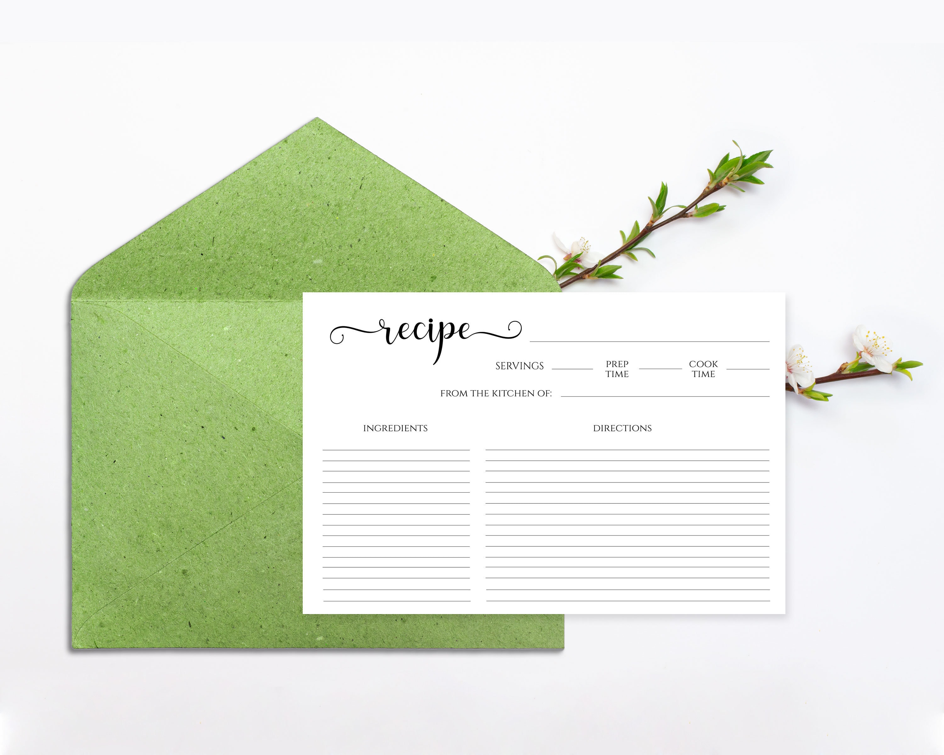 Blank Recipe Cards, Bridal Shower Recipe Printable, Simple Minimalist ...