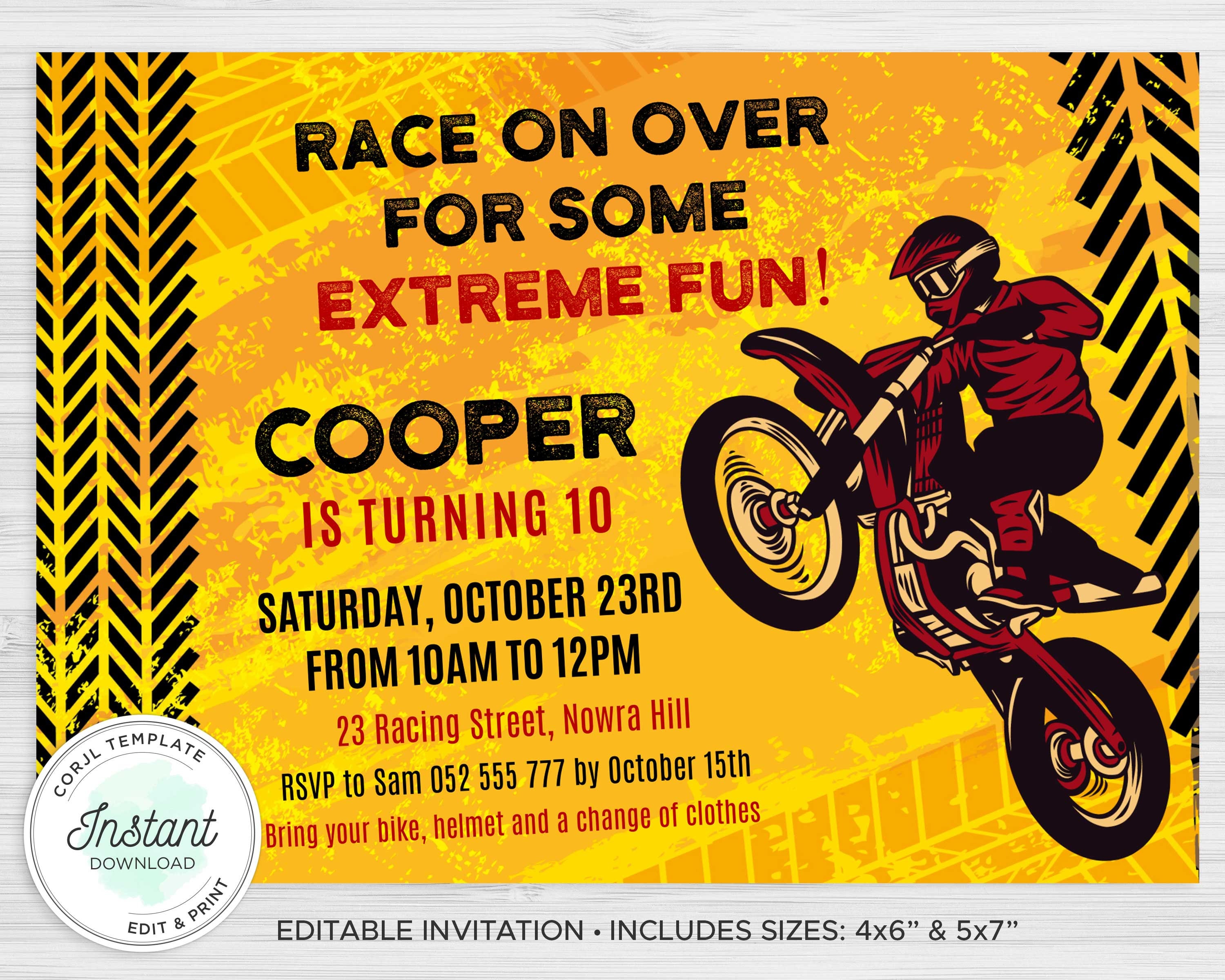Dirt Bike Invitation / Motocross Birthday / 10th Birthday Invitation ...
