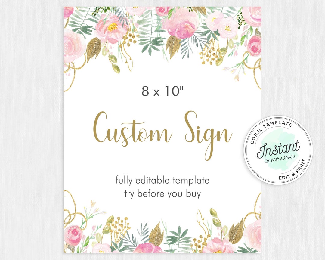 EDITABLE Floral Sign Template, Custom Poster, Birthday Signs, Baby Girl ...