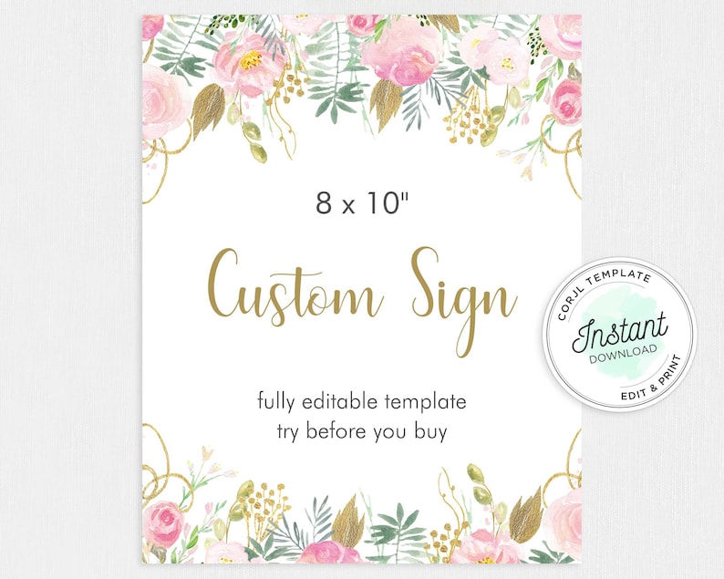 Floral Custom Sign Template: Editable 8x10" (digital Download) - Etsy