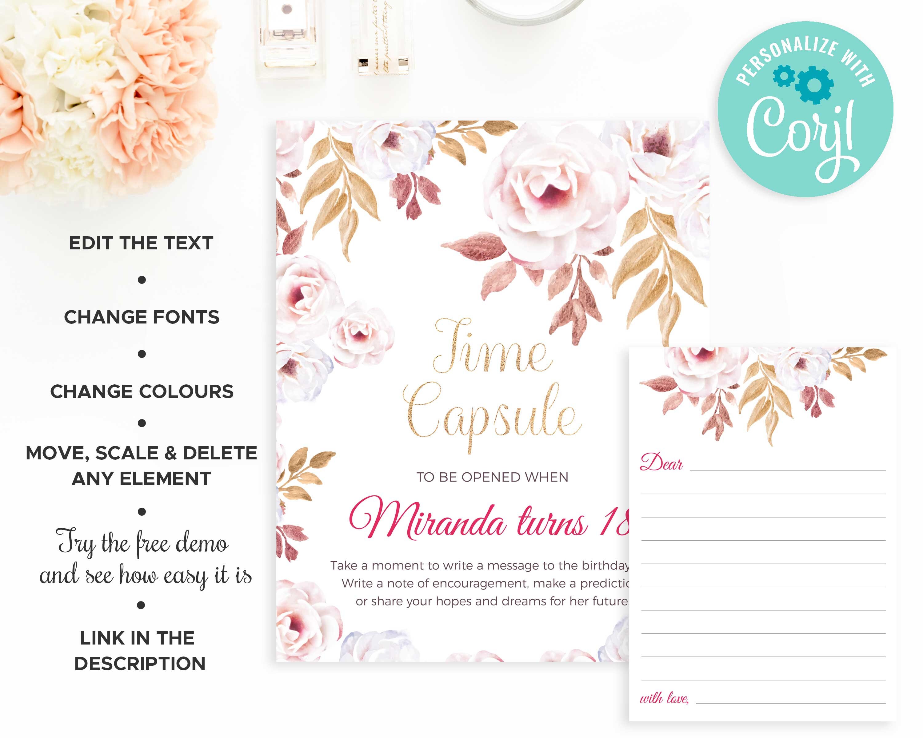 Time Capsule Sign and Message Card, Editable First Birthday Time ...