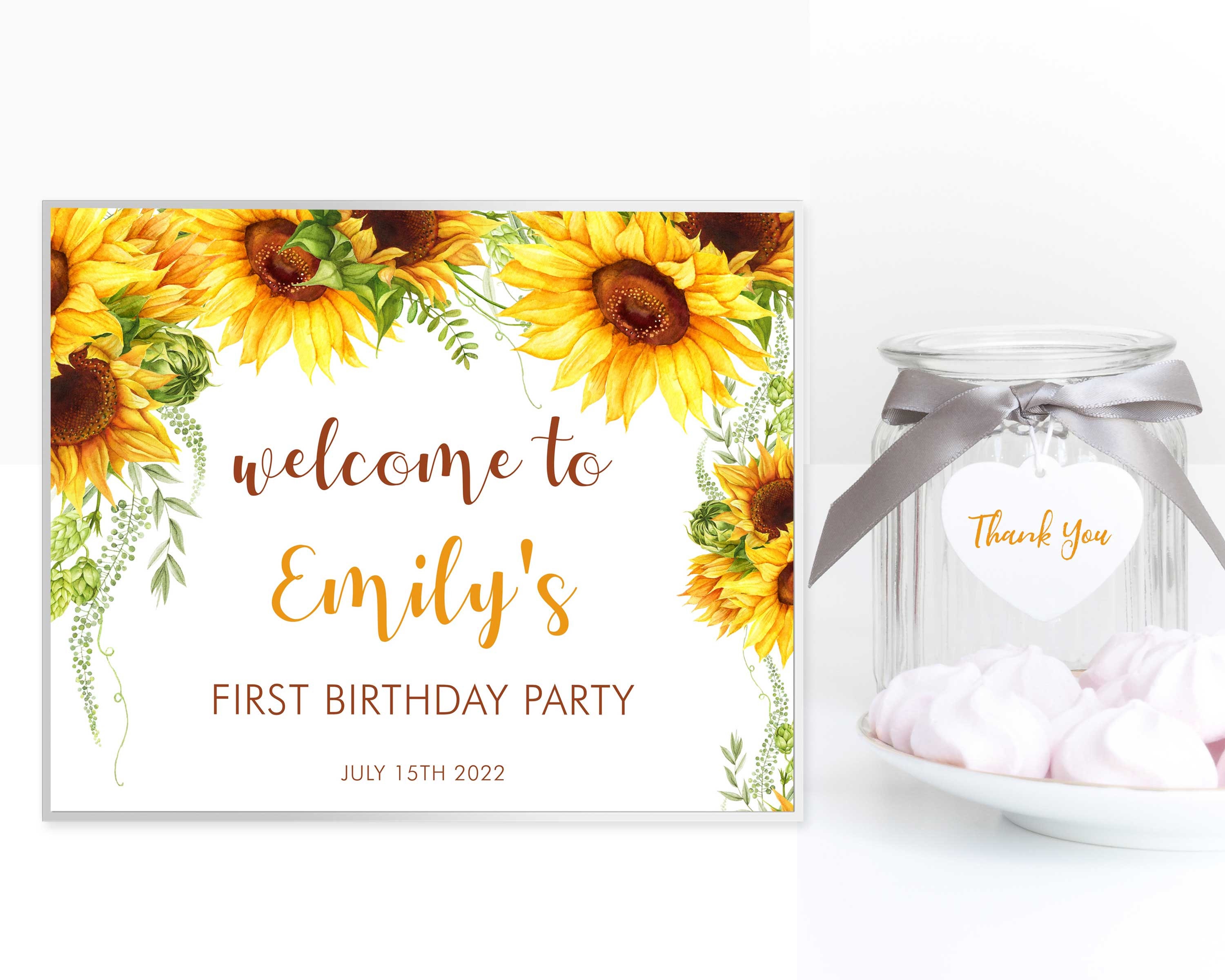 EDITABLE Sunflower Birthday Welcome Sign, Digital Welcome Template ...