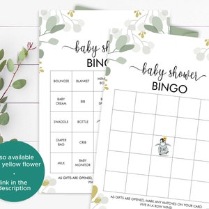 Printable Penguin Baby Shower Bingo, 60 Unique Greenery Bingo Cards ...