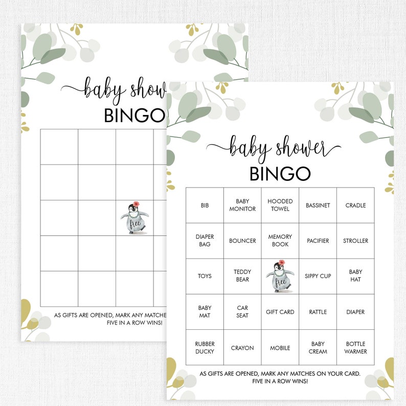 60 Printable Baby Shower Bingo Penguin Prefilled Bingo Cards - Etsy ...