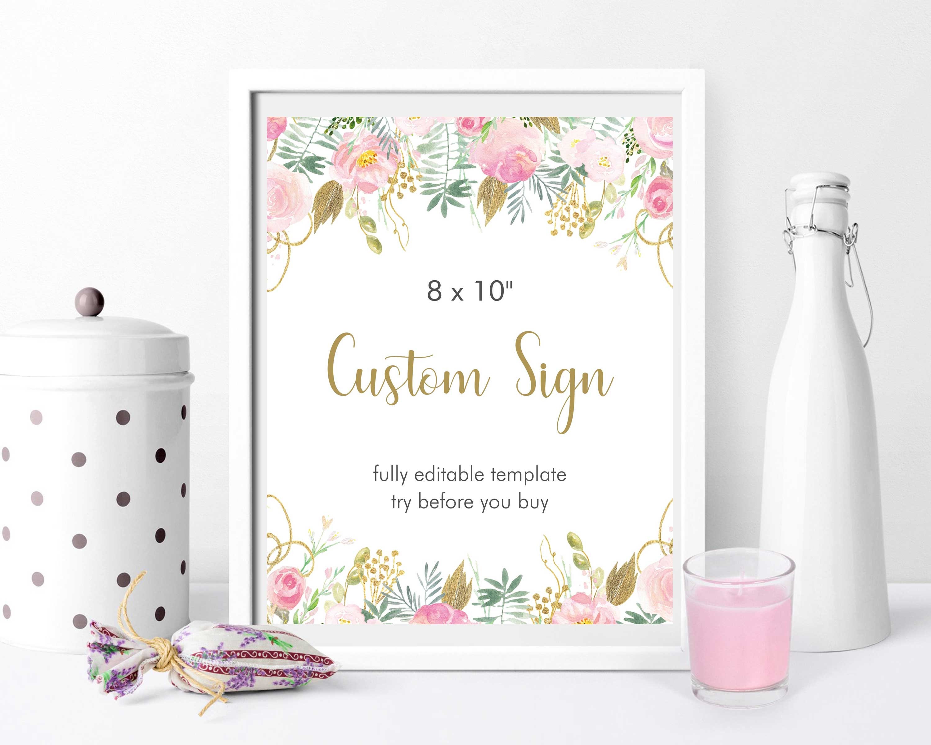 EDITABLE Floral Sign Template, Custom Poster, Birthday Signs, Baby Girl ...