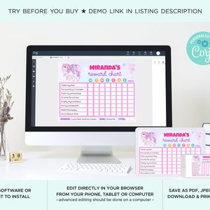 EDITABLE Unicorn Reward Chart, Digital Chore Chart Template, Printable ...