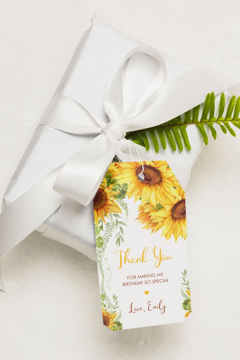 Sunflower Birthday Favor Tag Template Thank You Tags - Etsy