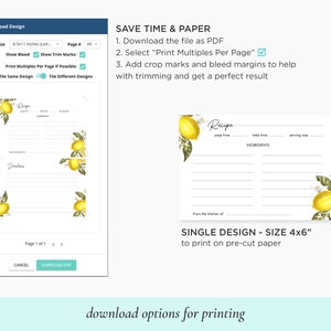 Printable Recipe Card Template, Lemon Decor, Personalized Recipe 4x6 ...