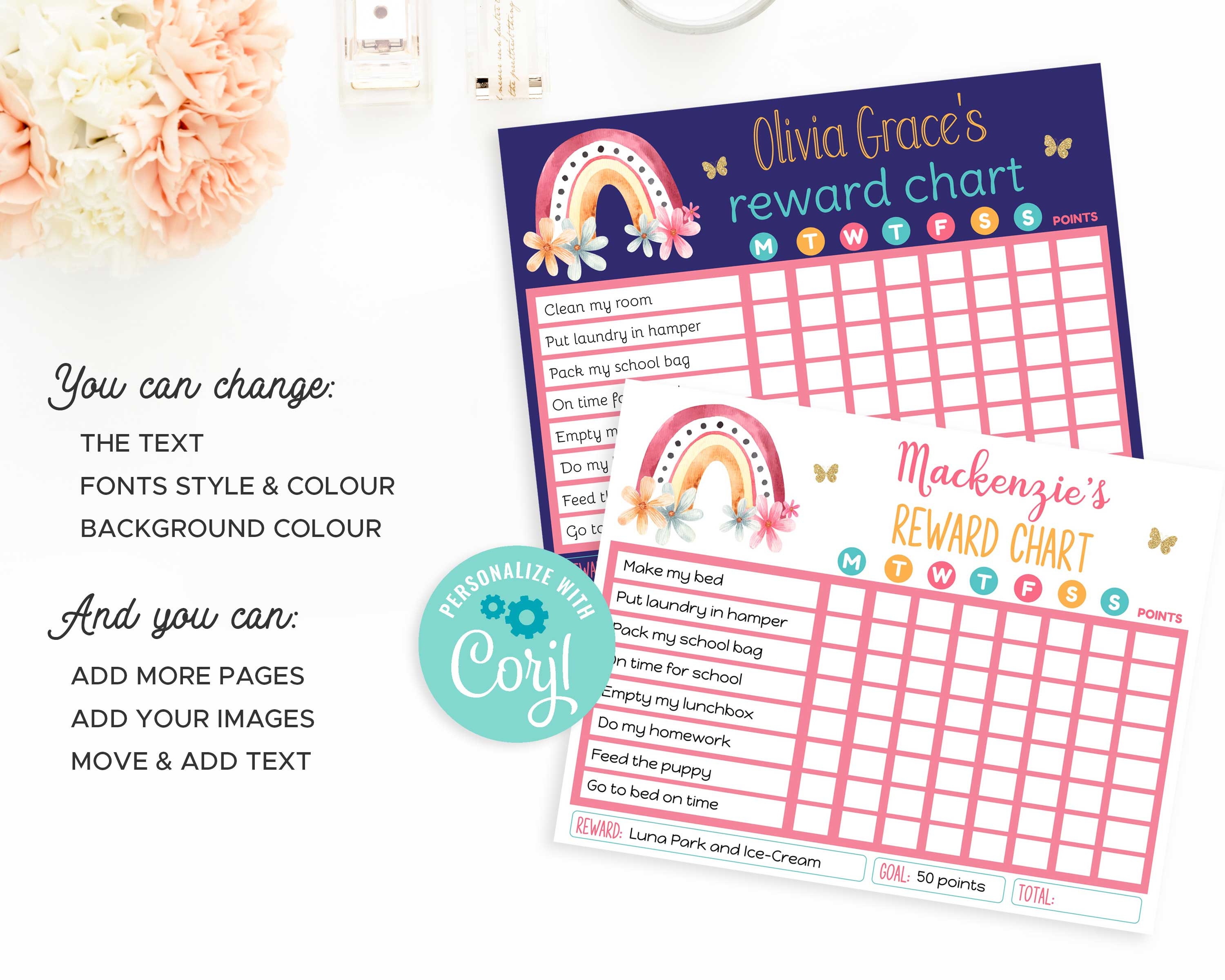 EDITABLE Chore Chart Template Rainbow, Printable Behavior ...