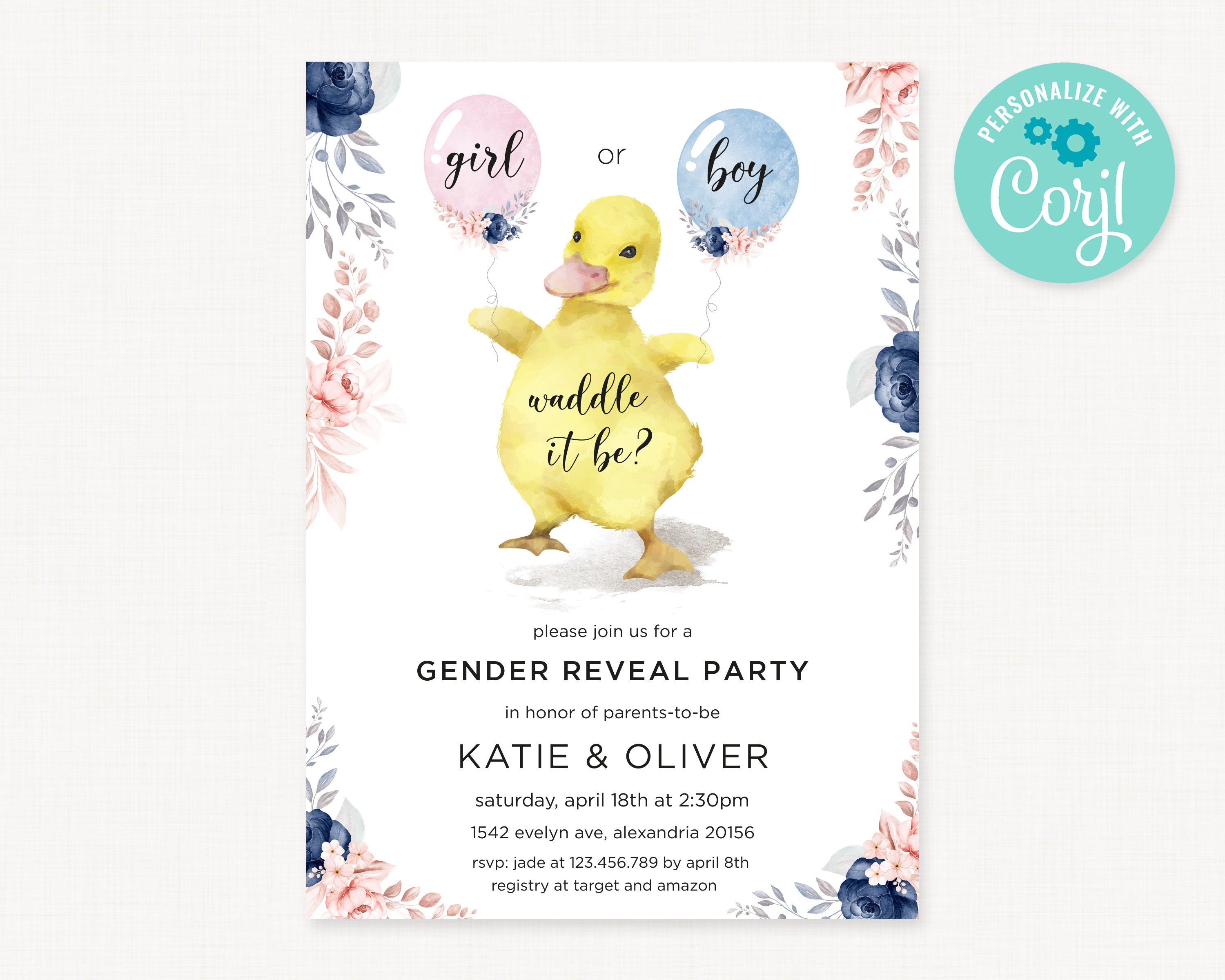 Waddle It Be, Gender Reveal Invitation, Duck Invitation Template, He or ...