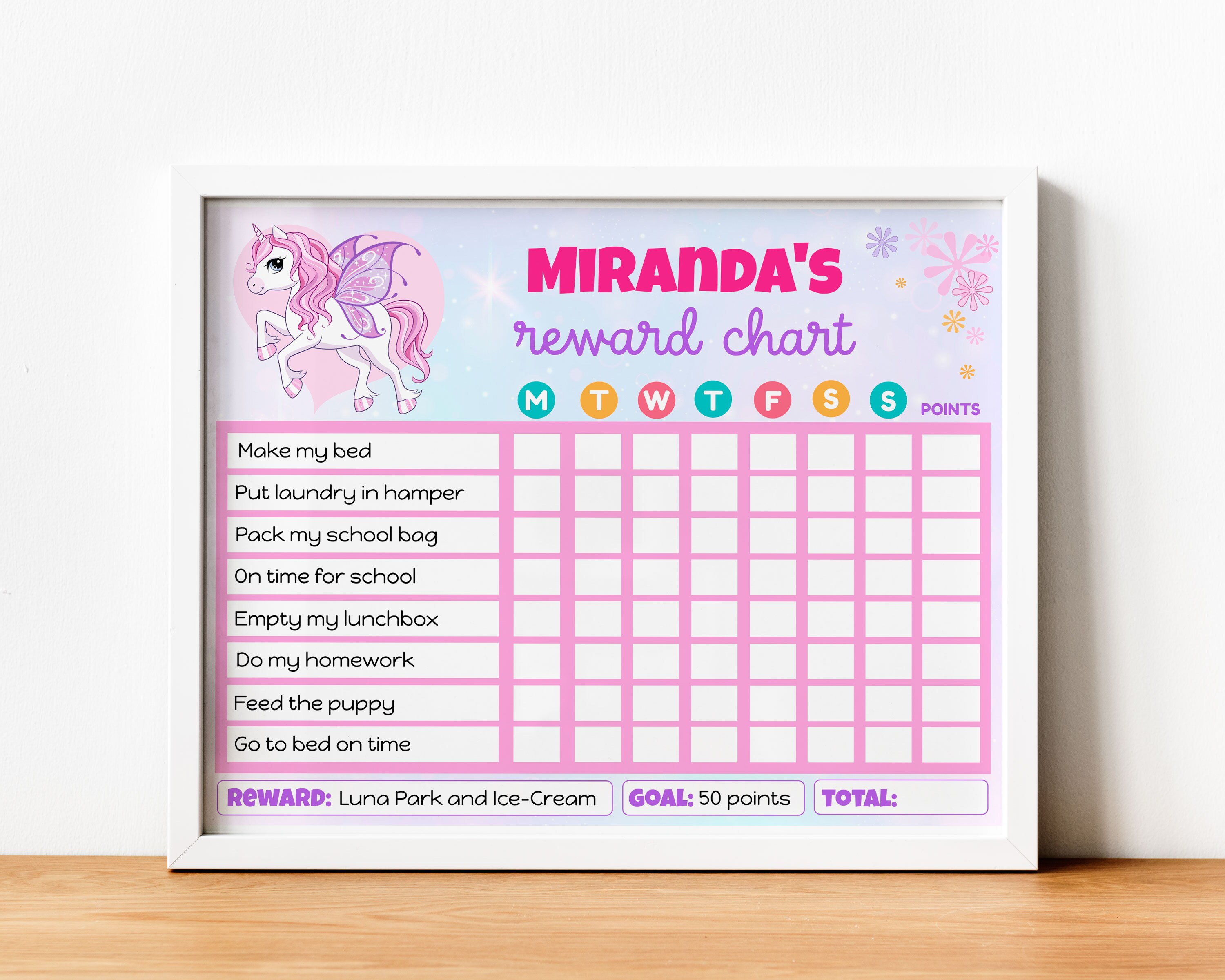 EDITABLE Unicorn Reward Chart, Digital Chore Chart Template, Printable ...