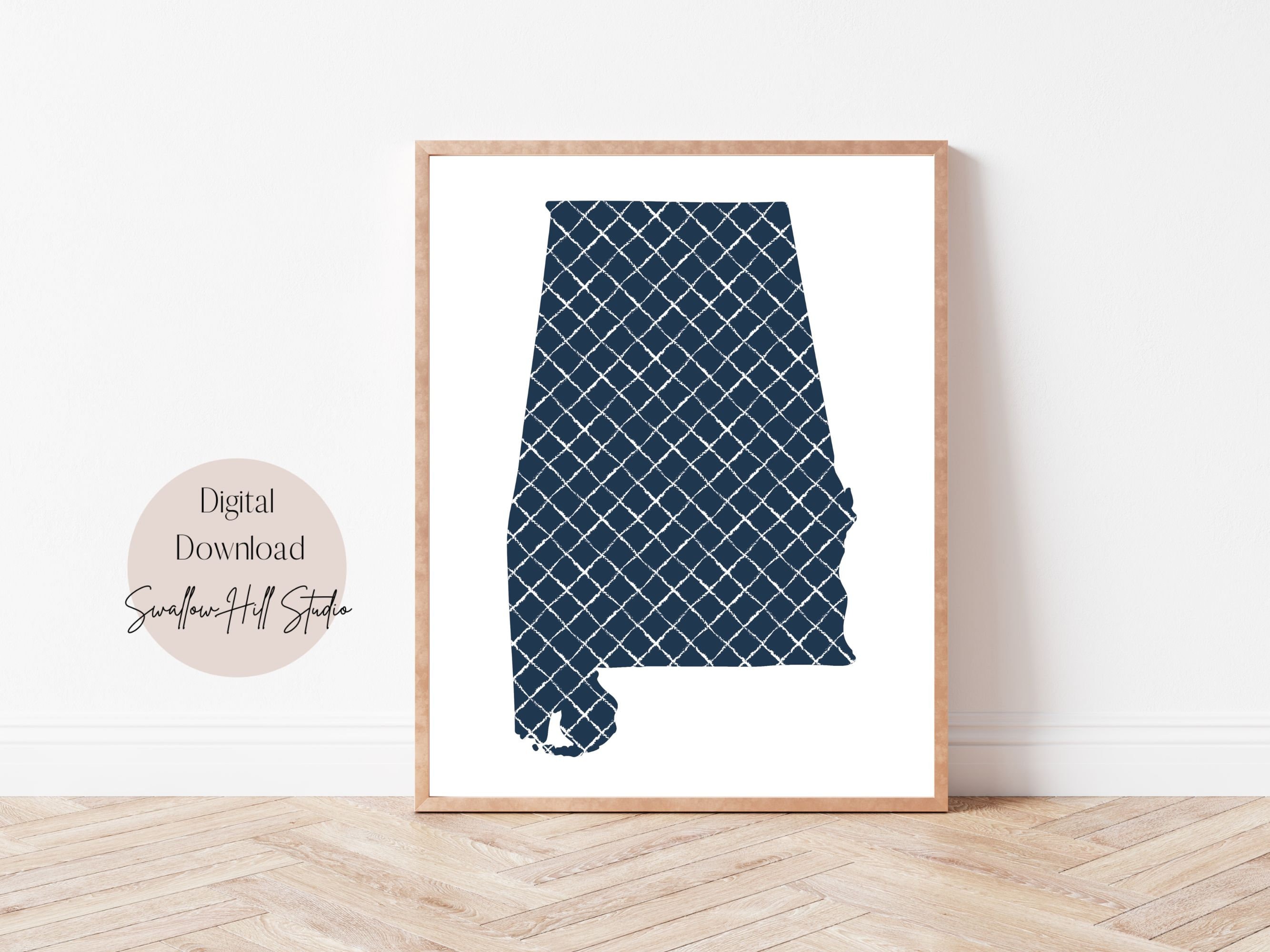 Alabama State Art Print Digital Download Instant Printable Navy and ...