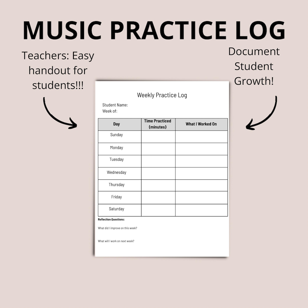 Printable Music Practice Log I Weekly Student Practice Tracker I Music ...