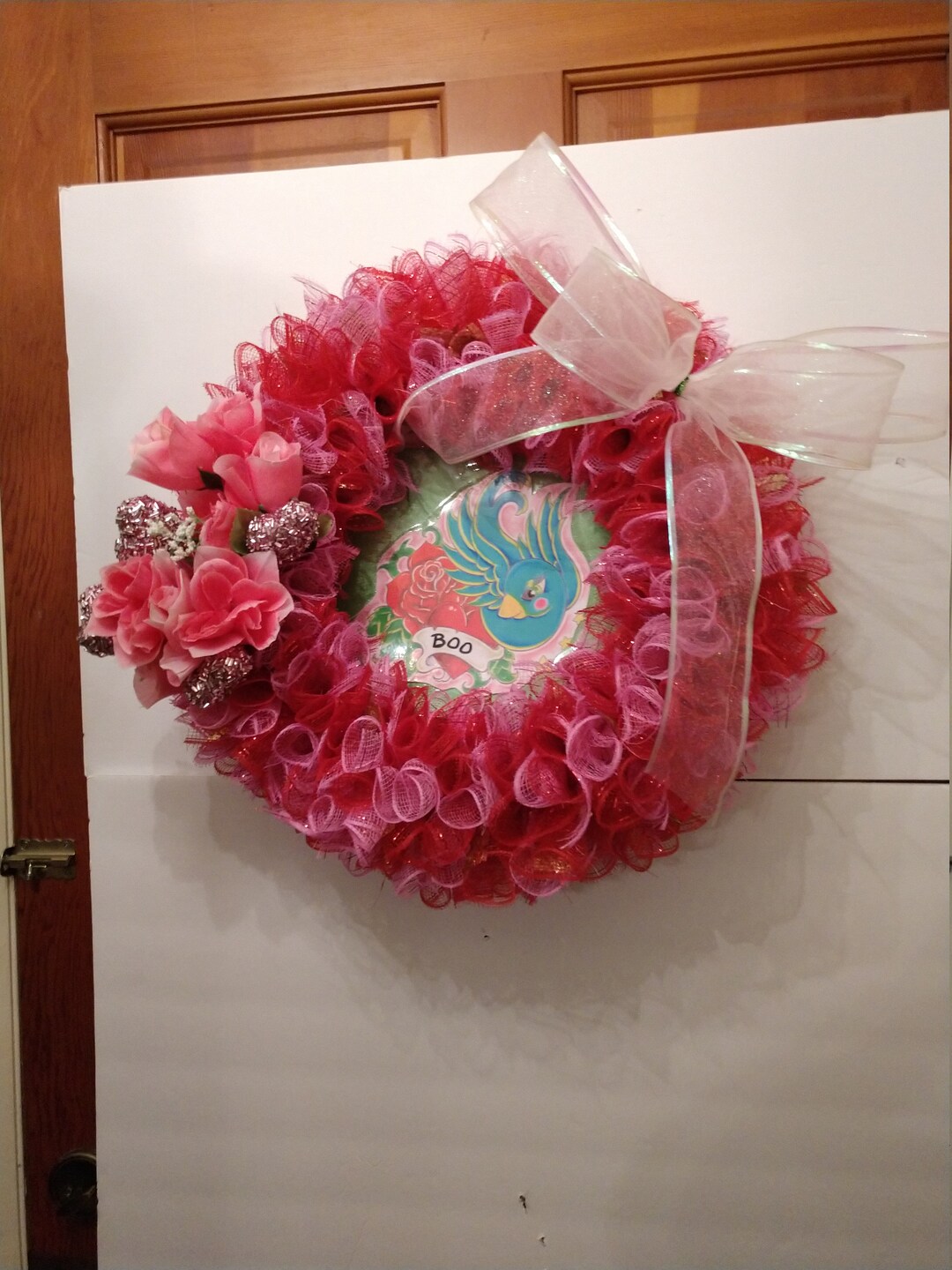 My Boo Blue Bird Valentine's Day Mesh Deco Wreath With Flowers and ...