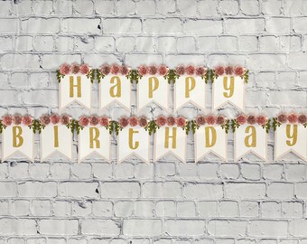 Floral Happy Birthday Banner - Etsy
