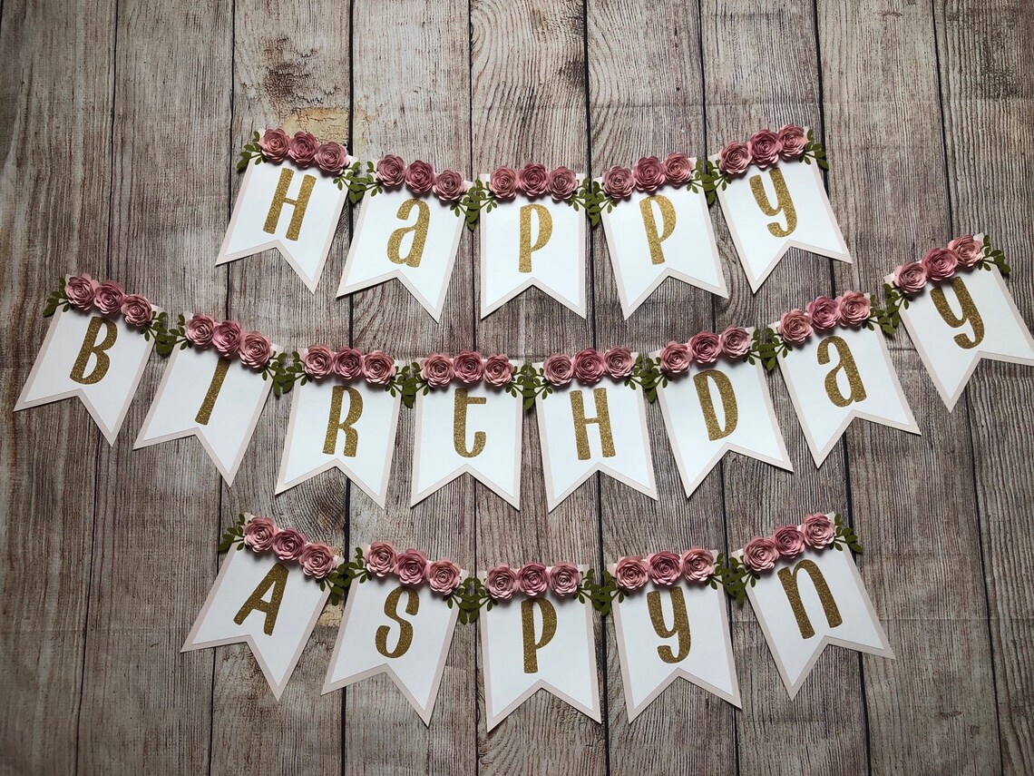Custom Floral Banner / Birthday Banner / Personalized / Happy - Etsy