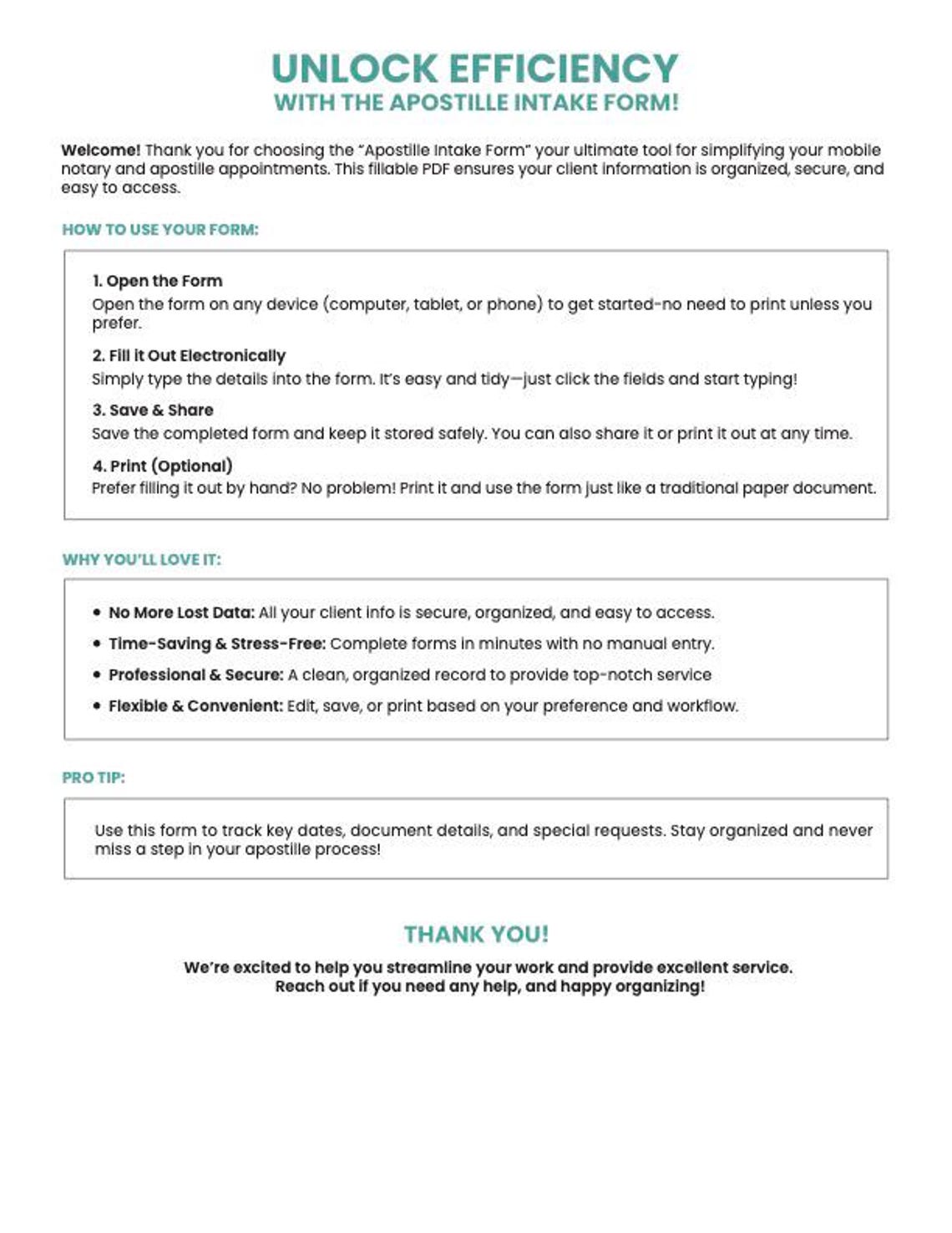 Apostille Client Intake Form| Fillable PDF| Apostille Agent and Notary ...