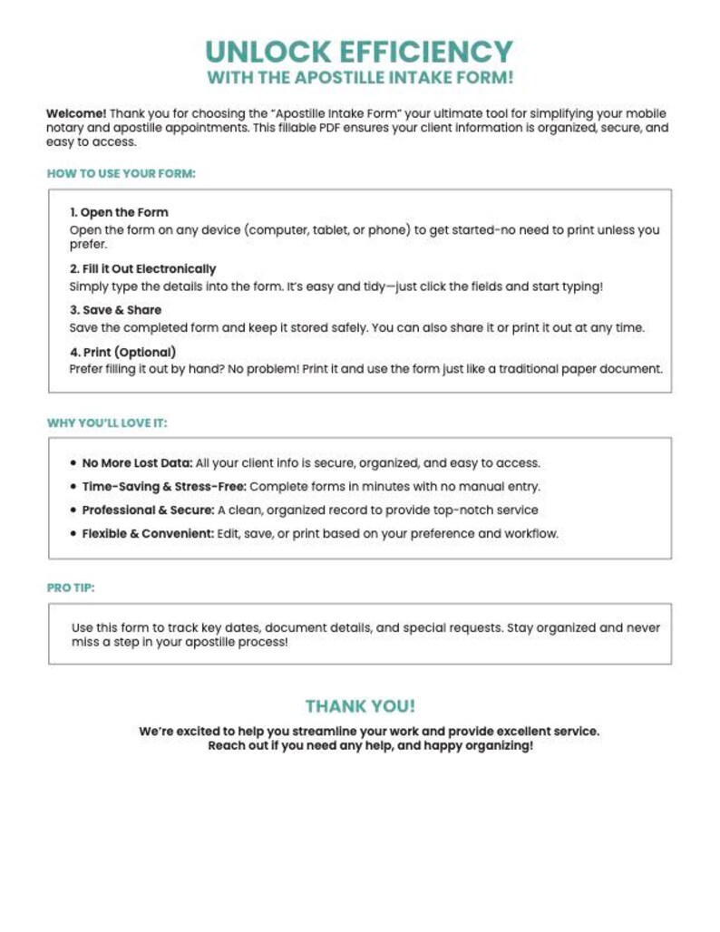 Apostille Client Intake Form| Fillable PDF| Apostille Agent and Notary ...