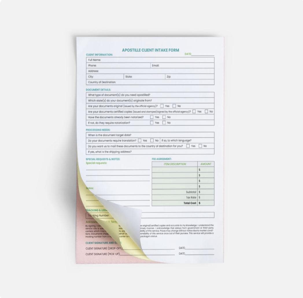 Apostille Intake Forms (50 Pack) – Carbonless Triplicate | Notary ...