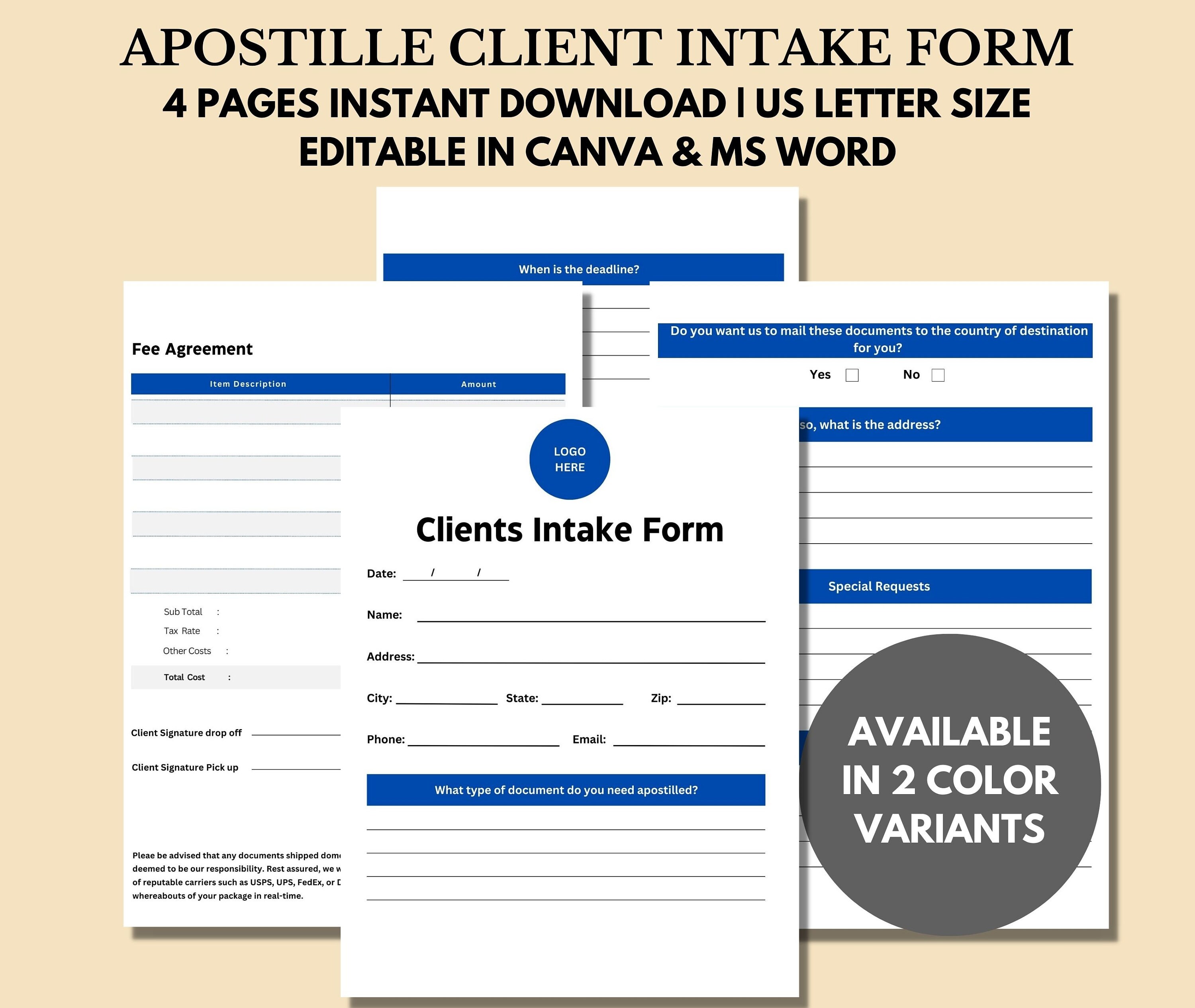 Apostille Client Intake Form Editable Form Apostille Agent and Notary ...