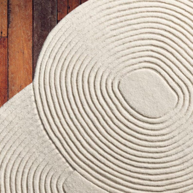 Handcrafted Textured Wool Rug Modern Minimalist Cream Tufted Area Rug ...