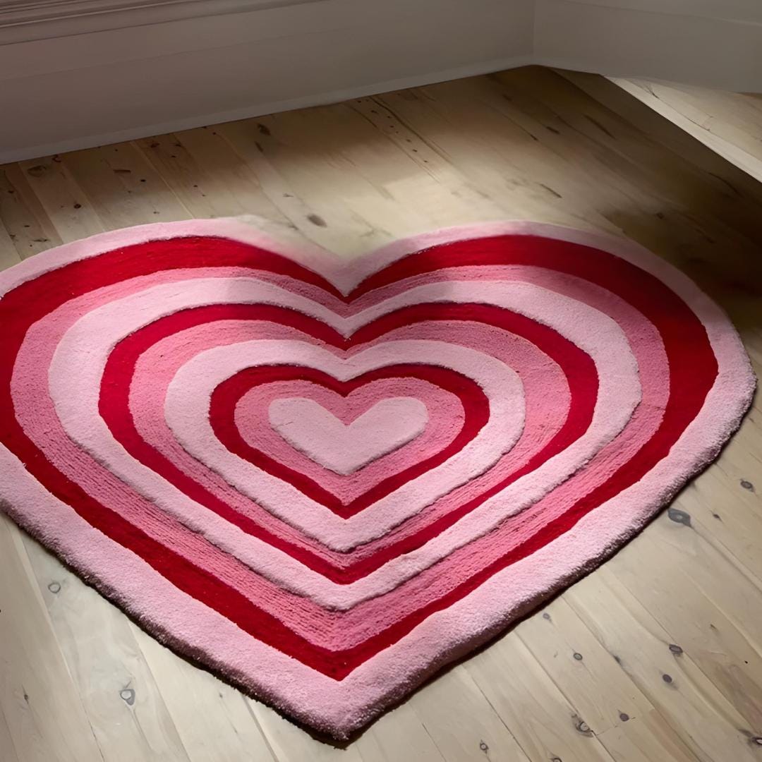 Heart-shaped Handtufted Rug Pink and Red Layered Romantic Wool Rug for ...