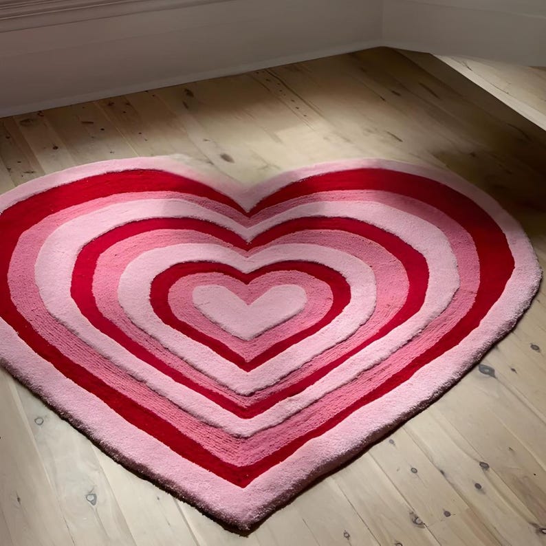 Heart-shaped Handtufted Rug Pink and Red Layered Romantic Wool Rug for ...