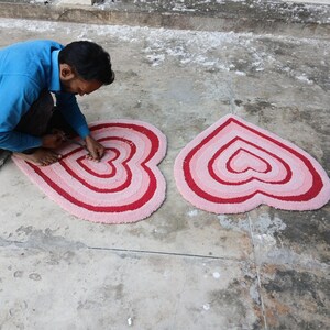 Heart-shaped Handtufted Rug Pink and Red Layered Romantic Wool Rug for ...