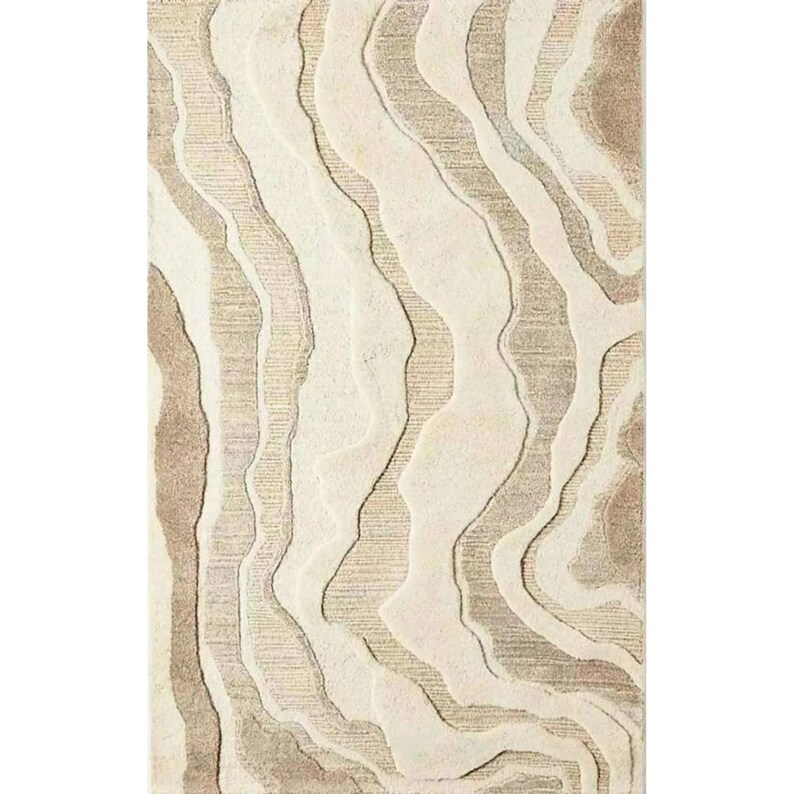 Handtufted Modern Wavy Line Rug Luxurious Marble Look Rug for Living ...