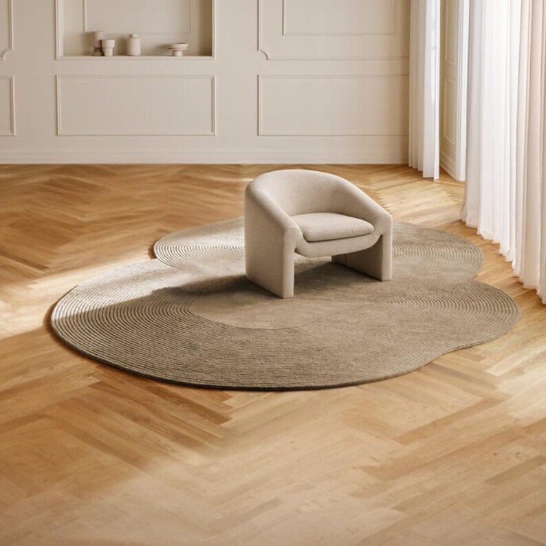 Handcrafted Textured Wool Rug Modern Minimalist Cream Tufted Area Rug ...