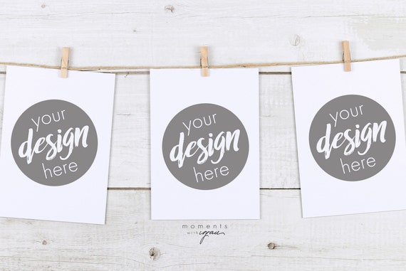 Hanging Blank Cards on Rustic White Wood Background Mockup | Etsy