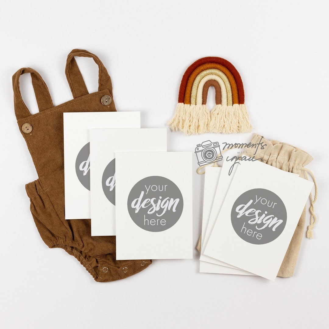 Pregnancy Baby Milestone Cards Mockup With Cute Baby Romper and Macrame ...