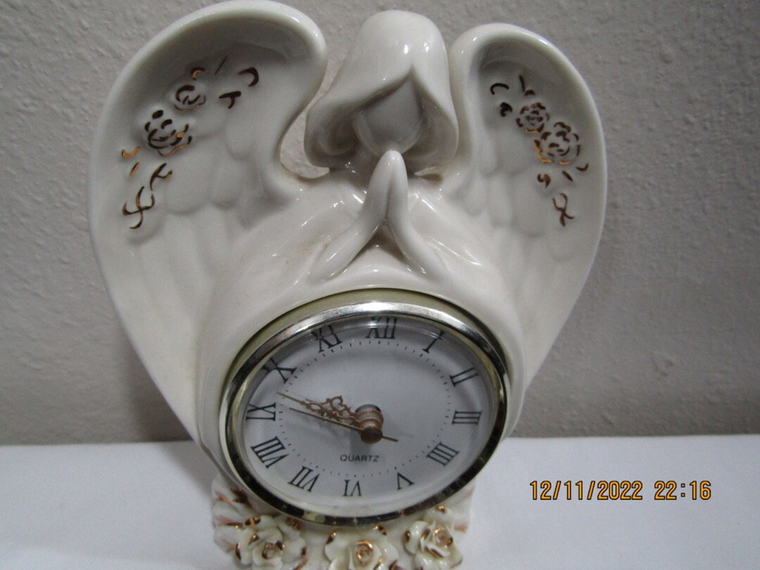 Praying Angel Clock With Gold Accents - Etsy
