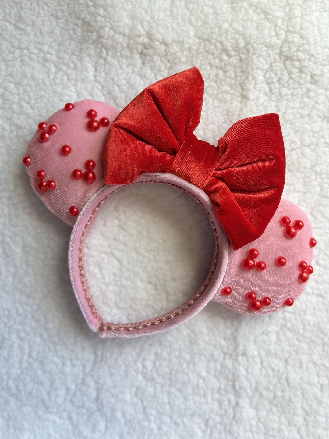 Valentines Pearl Minnie Ears , Red and Pink Velvet Pearls Ears - Etsy