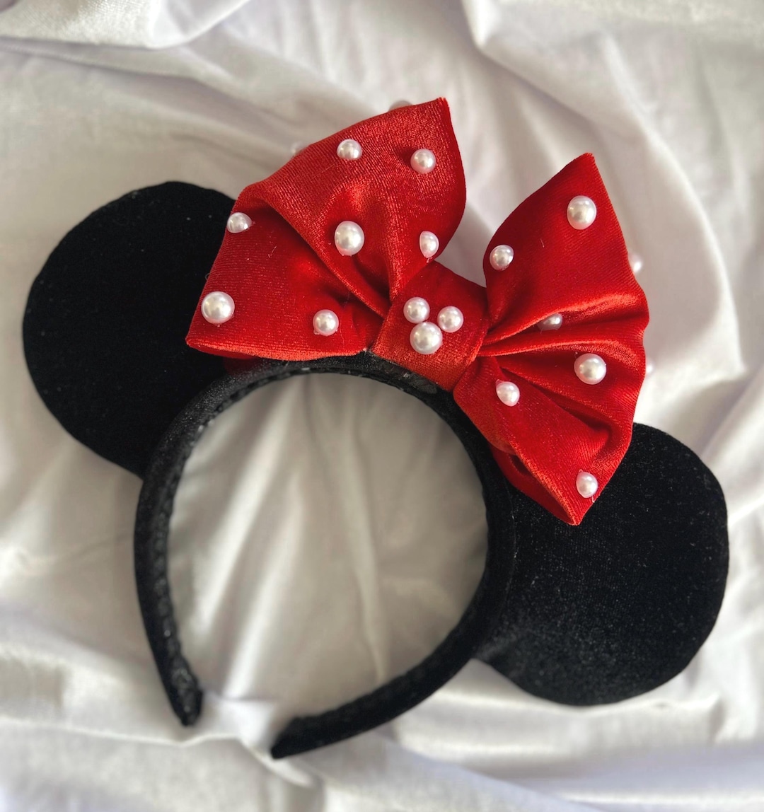 Red Classic Velvet Pearl Minnie Ears - Etsy