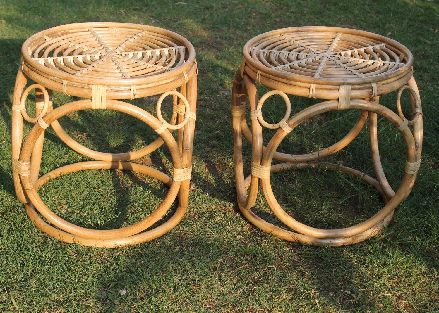 Contemporary Cane Stools With Natural Dyed Bamboo Fabric - Etsy