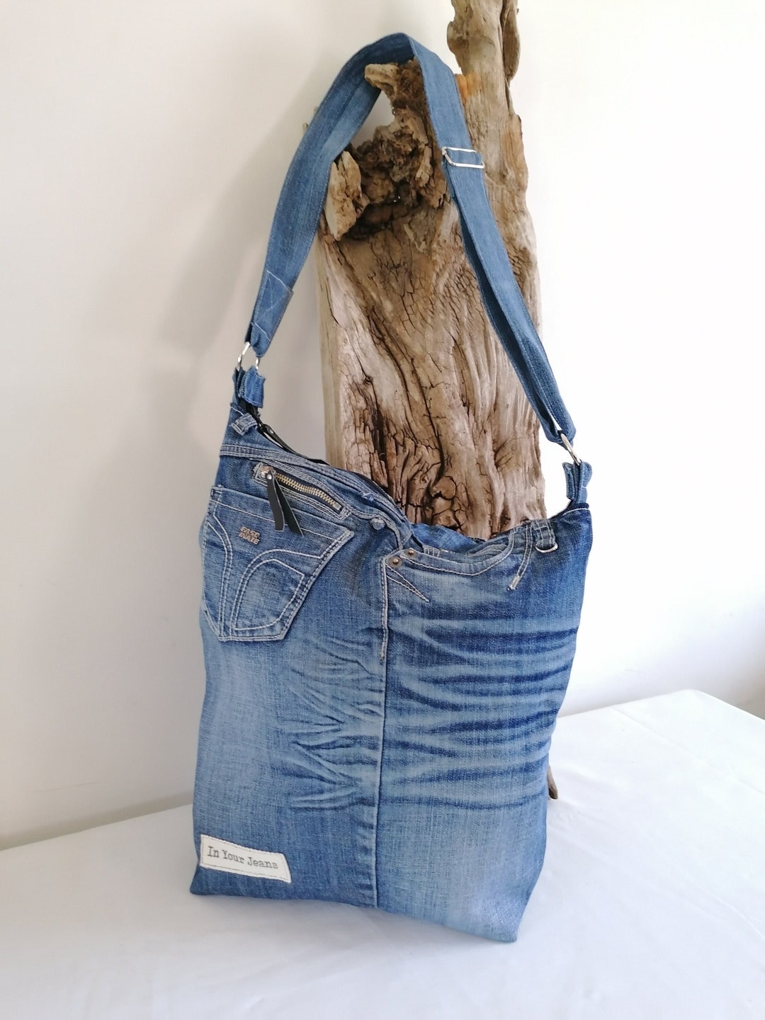 Denim Jeans, Zero Waste Shoulder Bag. Large Upcycled Handmade Medium ...