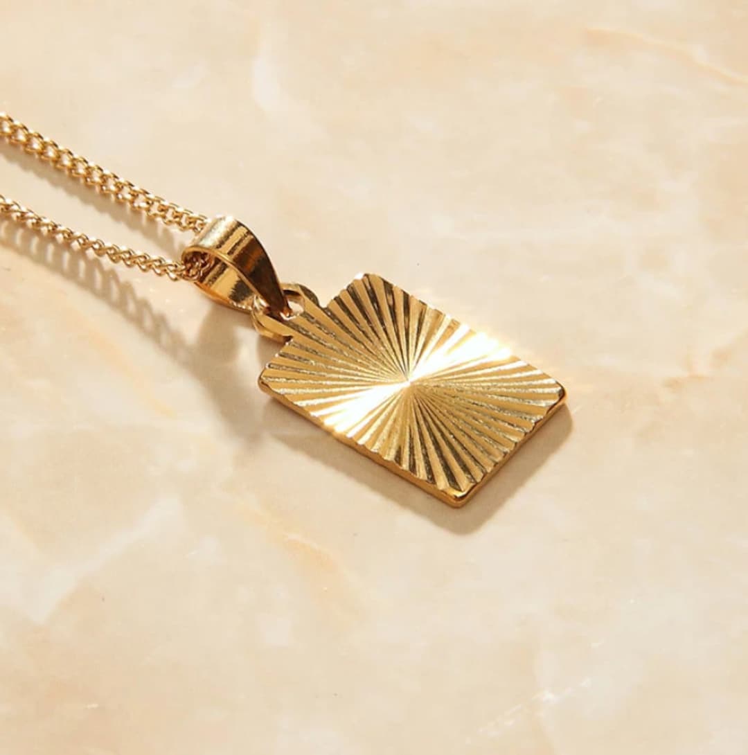 Gold Sunburst Square Pendant Necklace - Etsy