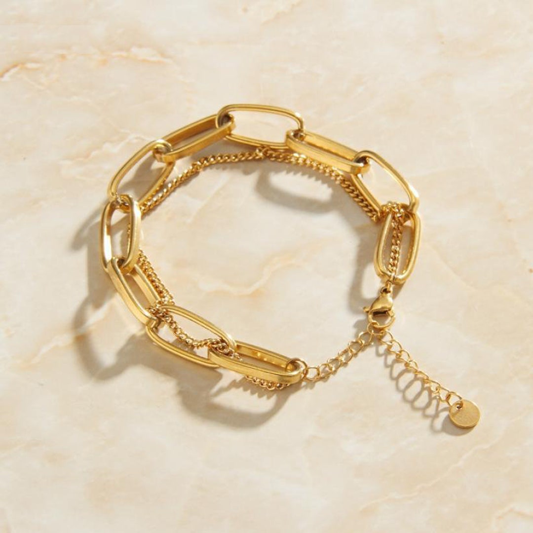 Gold Double Layer Chain Link Bracelet - Etsy