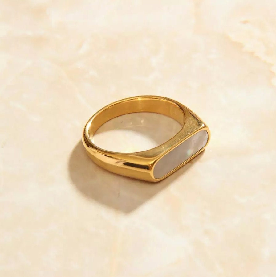 Gold Long Slim Set Signet Ring - Etsy
