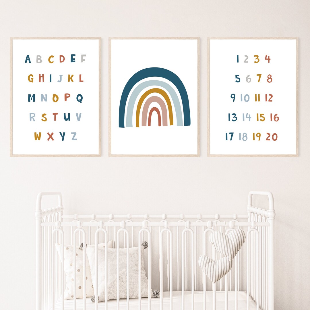 Pastel Rainbow, Numbers & Alphabet Nursery Print Set of Three - Etsy
