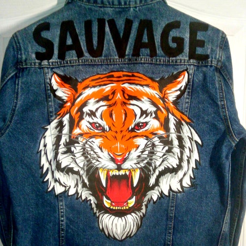 Hand Painted Denim Jacket Tiger | Etsy