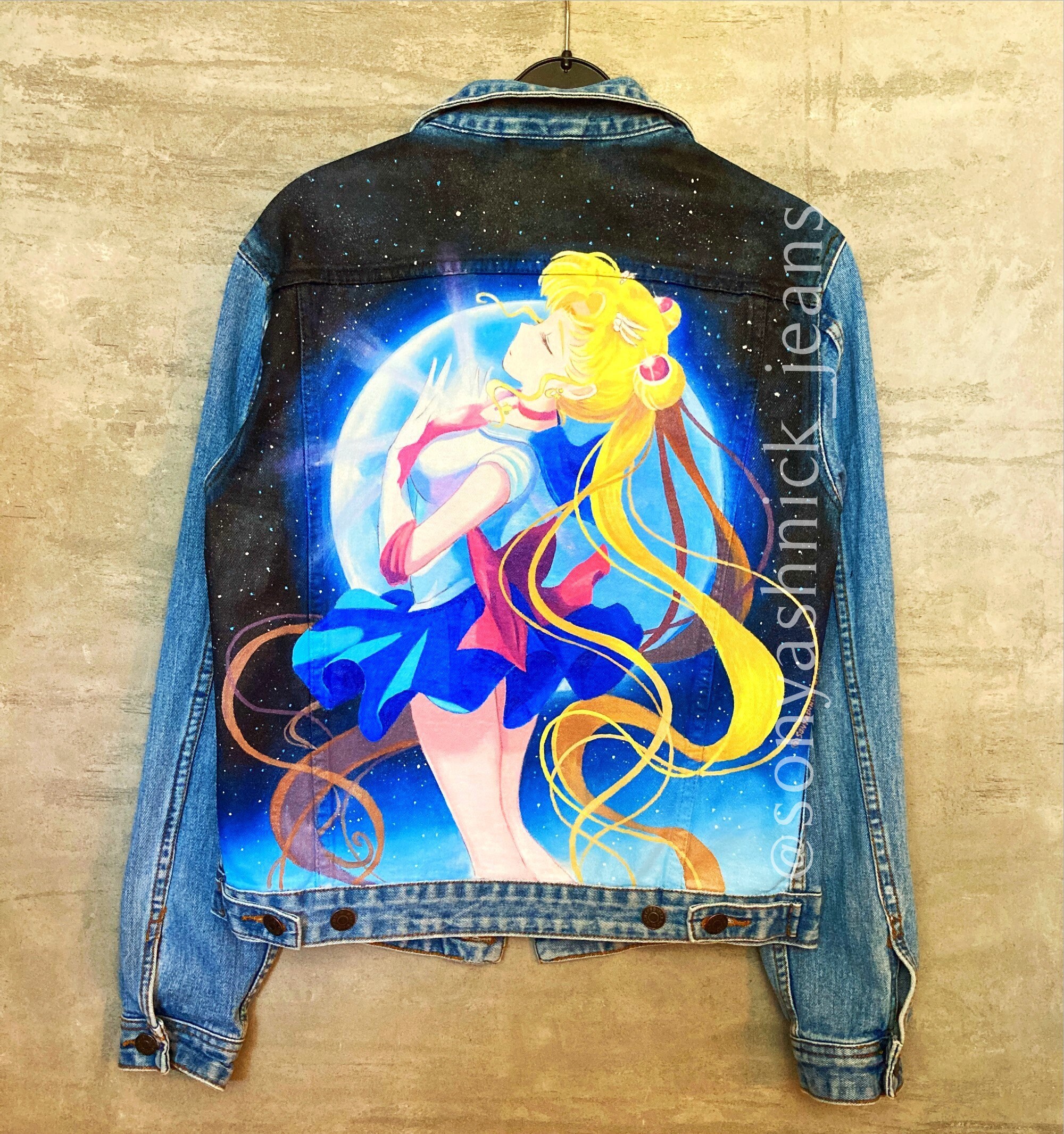 Hand painted anime denim jacket | Etsy