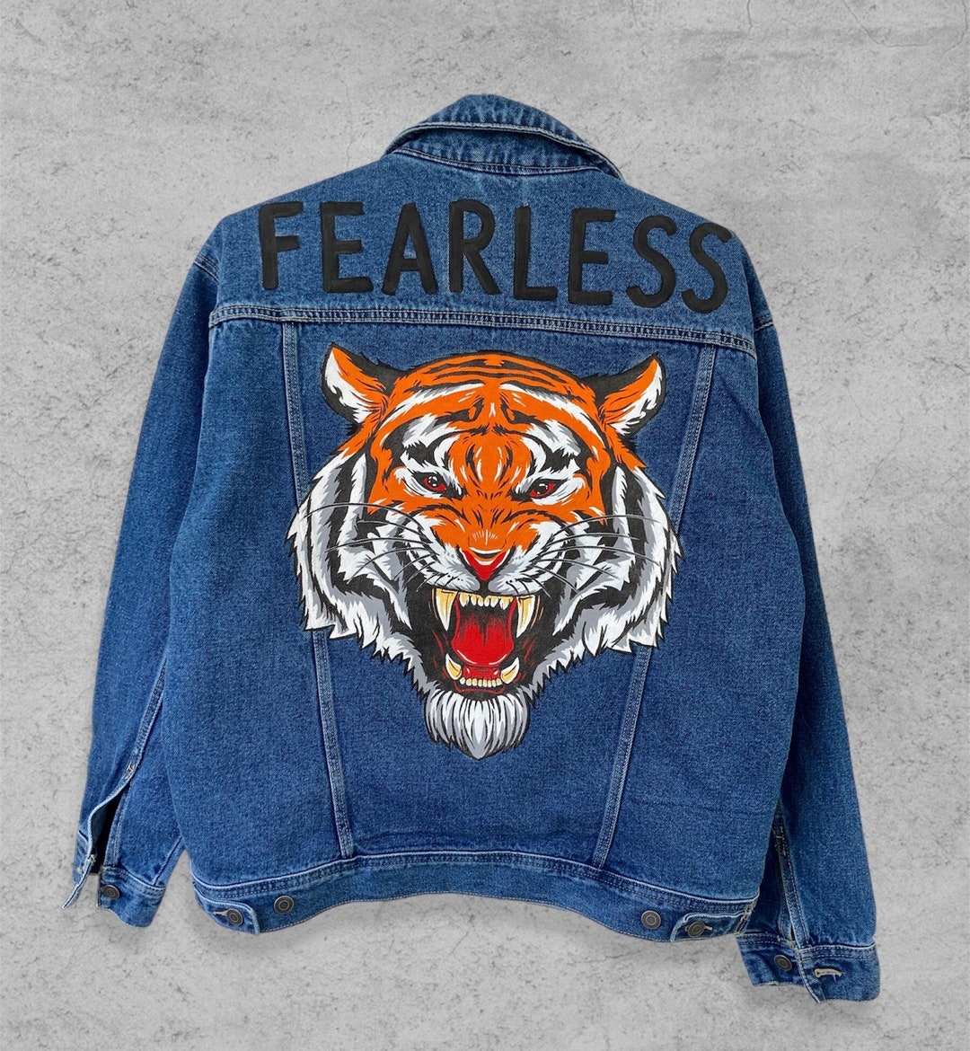 Painted Denim Jacket Tiger - Etsy
