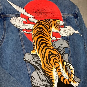 Custom Jean Jacket, Personalized Jacket, Tiger Jean Jacket, Painted ...