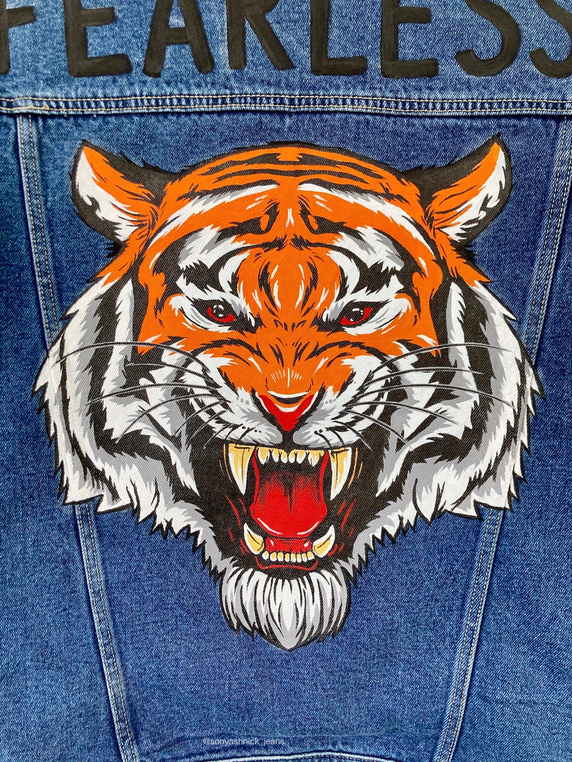 Custom Jean Jacket, Painted Denim Jacket Tiger, Hand Painted Denim ...