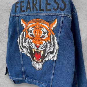 Painted Denim Jacket Tiger - Etsy