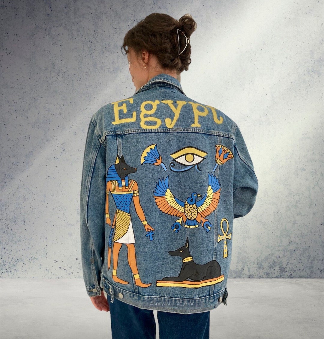 Hand Painted Denim Jacket Egypt, Egypt Jacket, Custom Jacket ...