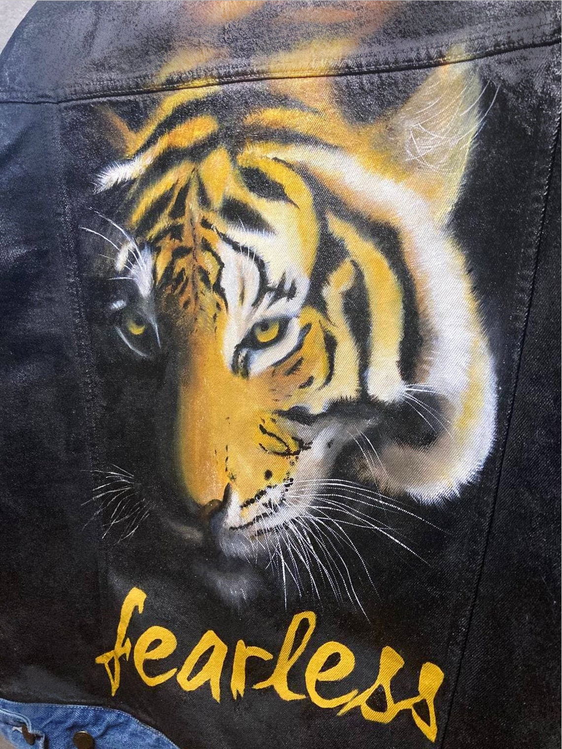 Hand Painted Denim Jacket Tiger - Etsy