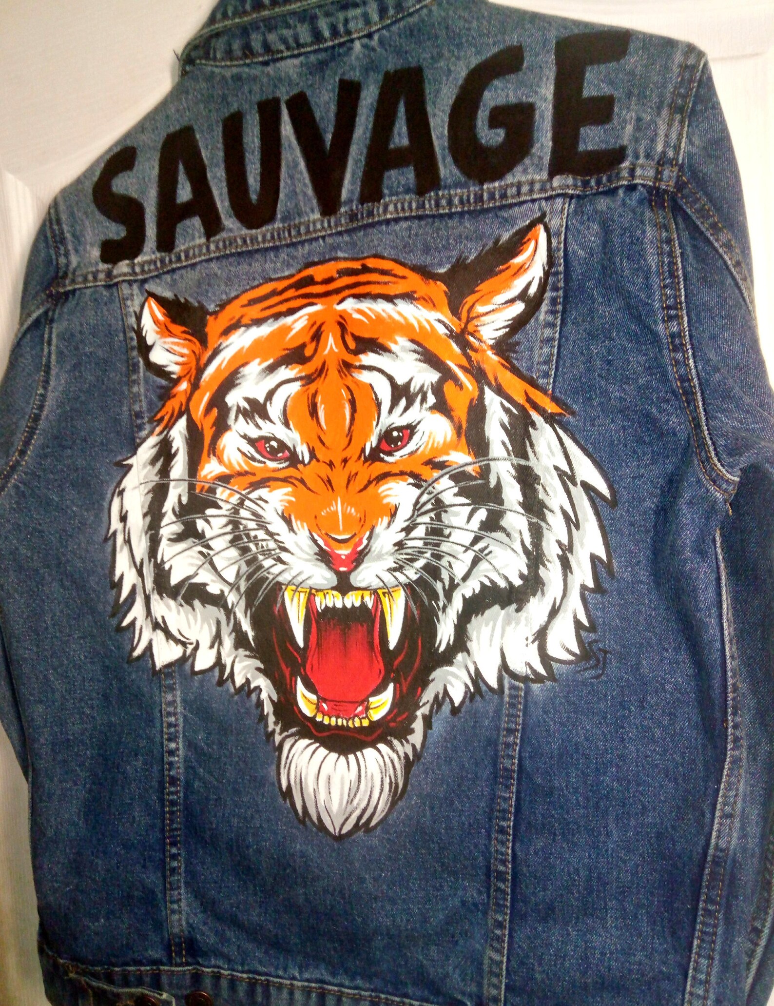 Painted Denim Jacket Tiger - Etsy